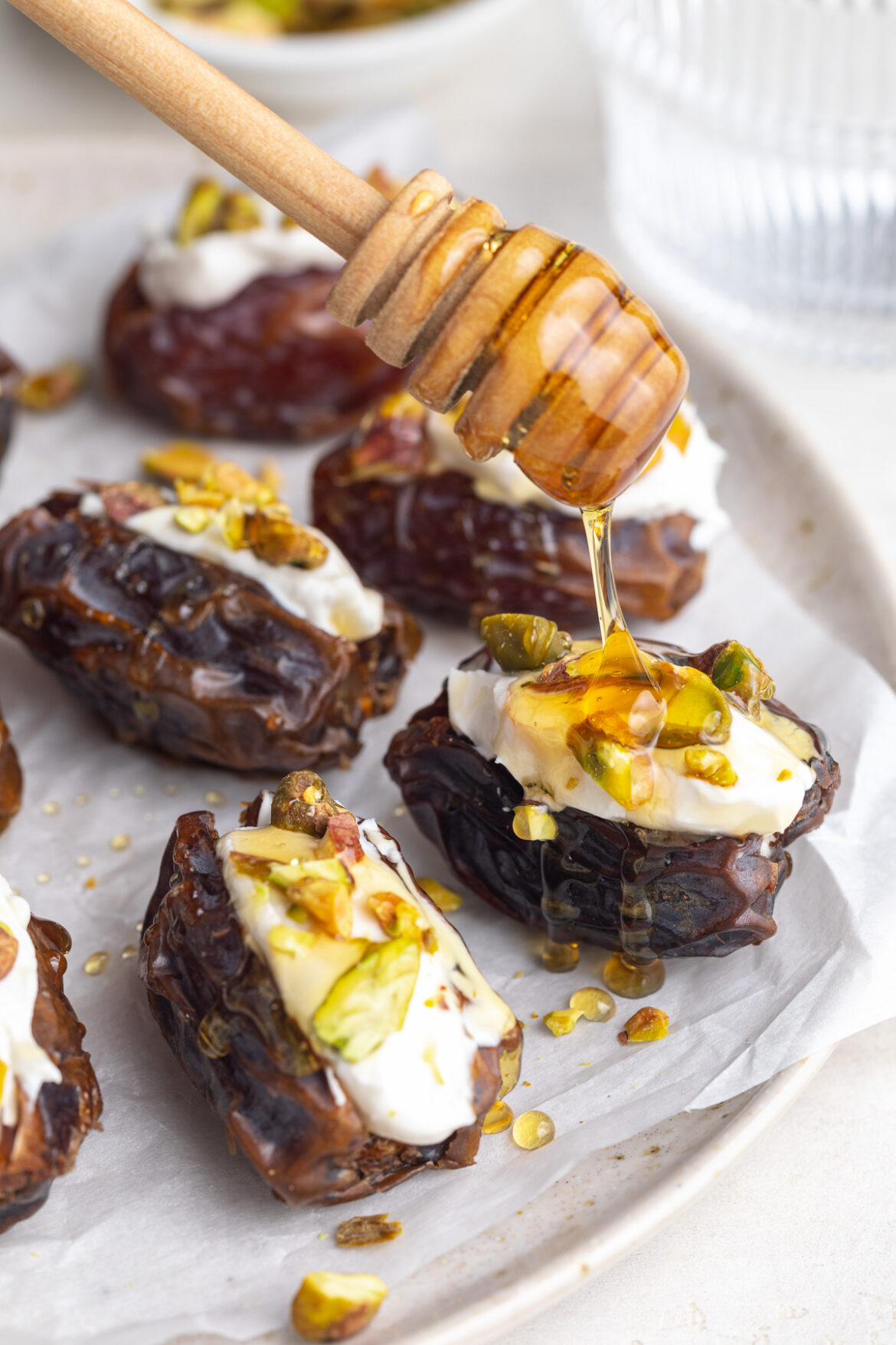 Stuffed Dates with Cream Cheese, Pistachios, and Honey