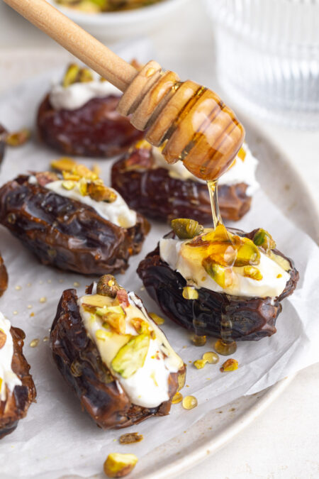 Stuffed Dates with Cream Cheese, Pistachios, and Honey